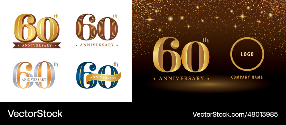Set of 60th anniversary logotype design sixty Vector Image