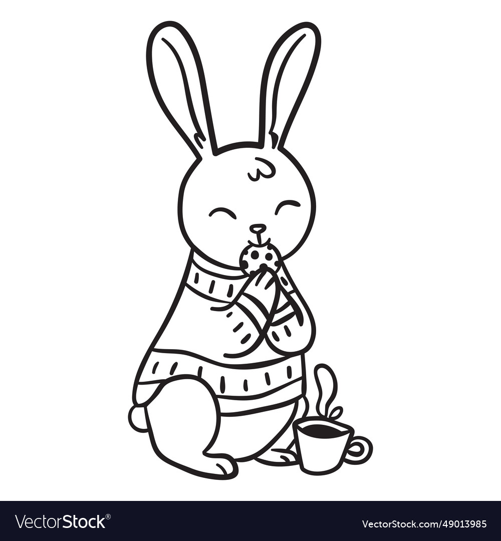 Stroke rabbit eating Royalty Free Vector Image