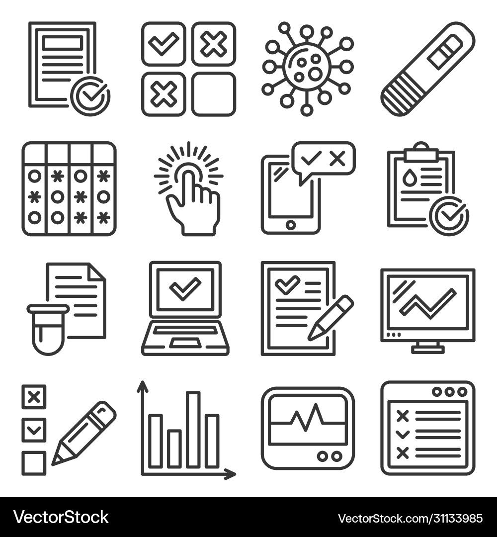 Test and check list icons set line style Vector Image