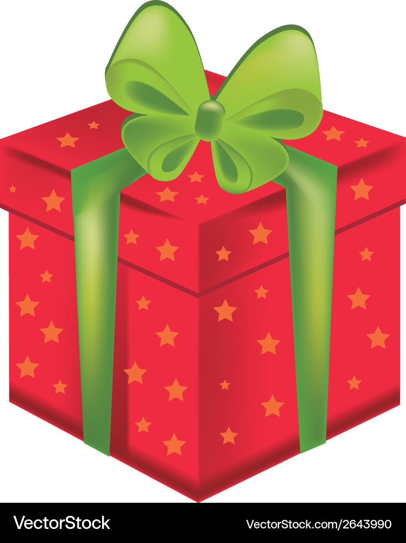 A red present box with green ribbon in white Vector Image