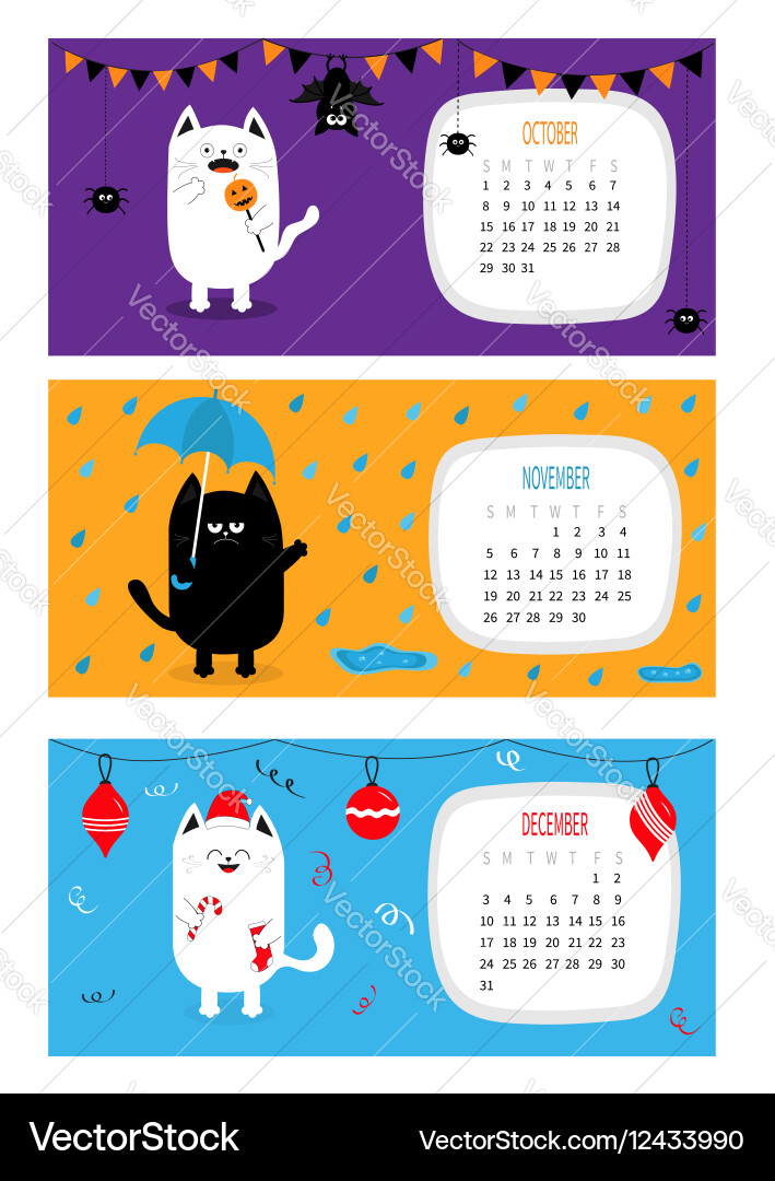 Cat calendar 2017 horizontal cute funny cartoon Vector Image