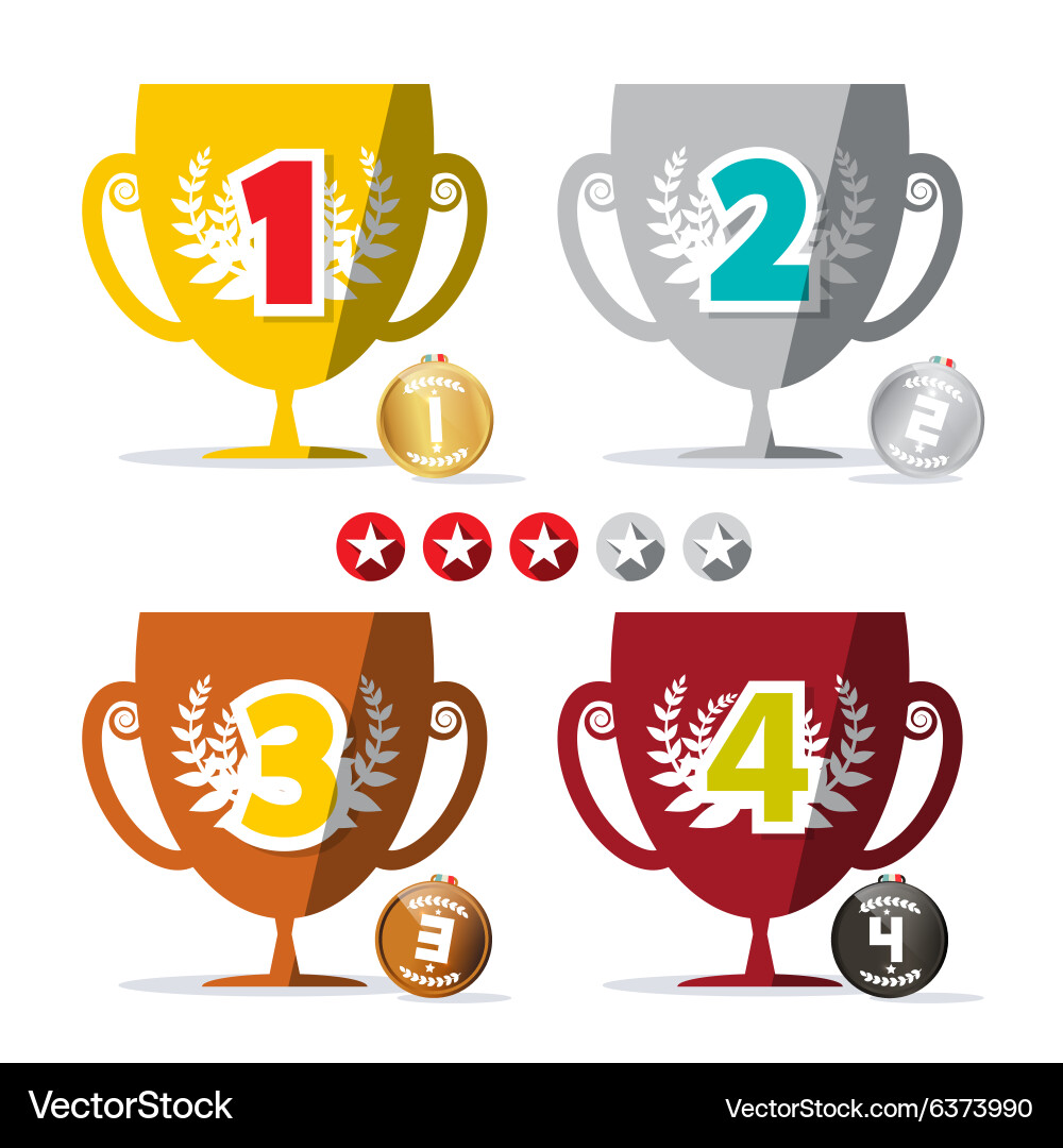 Flat design winning cups and medals set with star Vector Image