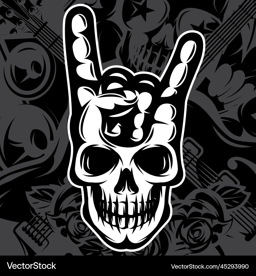 Human skull with rocker gesture from above Vector Image