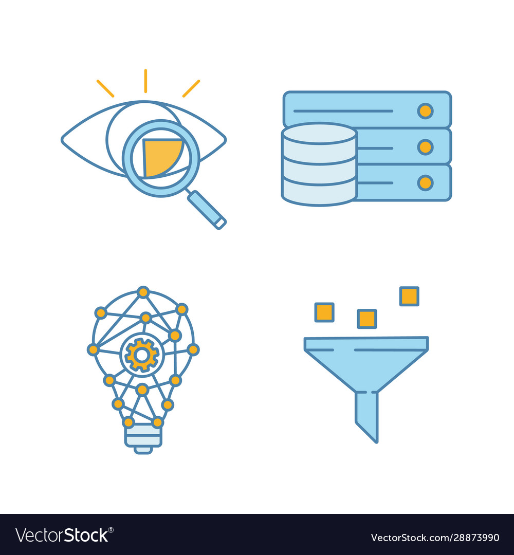 Machine learning color icons set Royalty Free Vector Image
