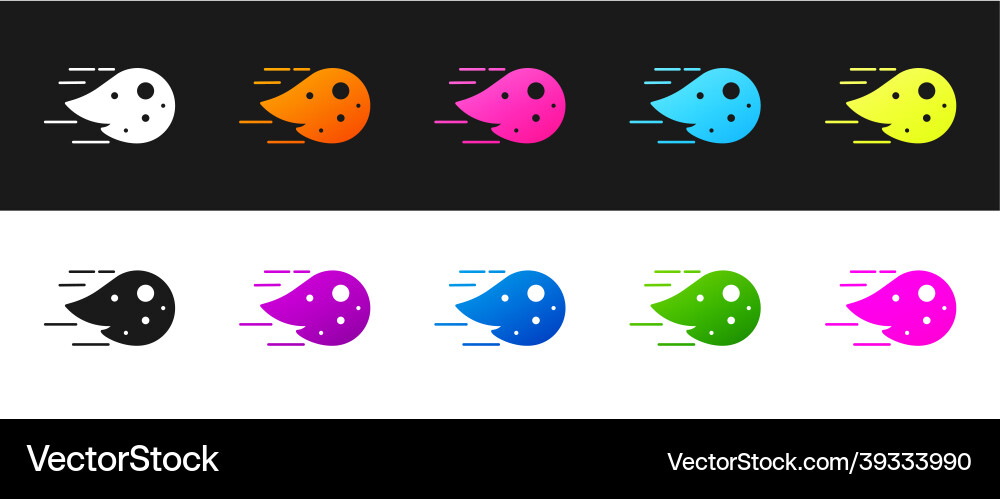Set fireball icon isolated on black and white Vector Image