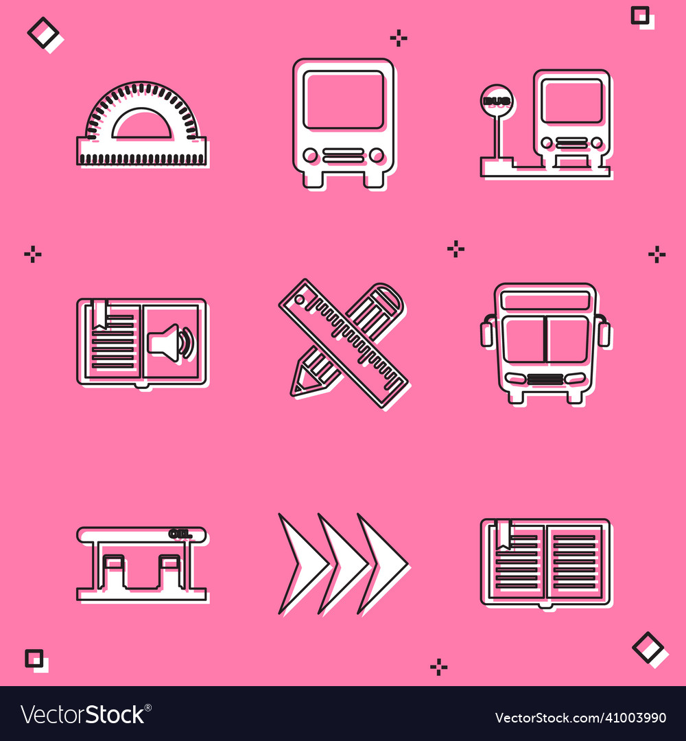 Set protractor grid bus stop audio book Royalty Free Vector Set protractor grid bus stop audio book Royalty Free Vector