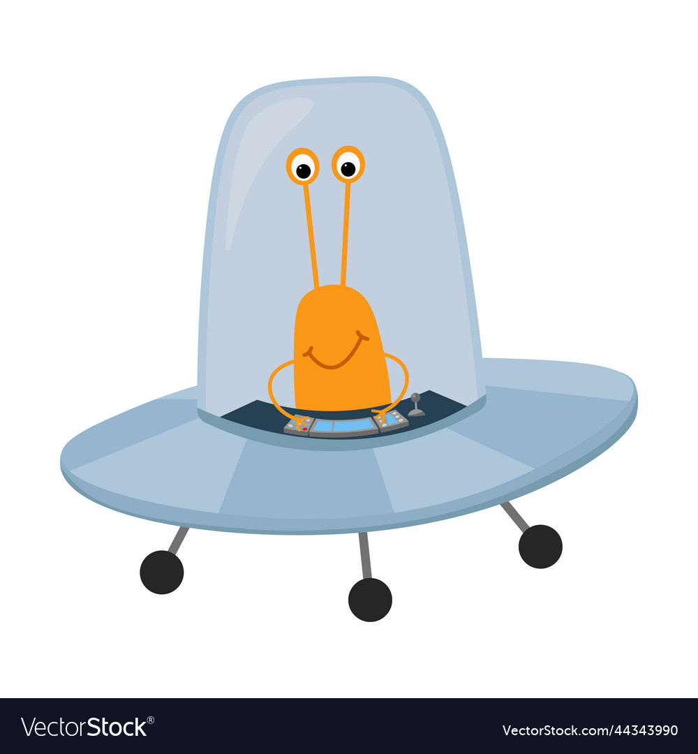 Spaceship with a orange alien on white Royalty Free Vector