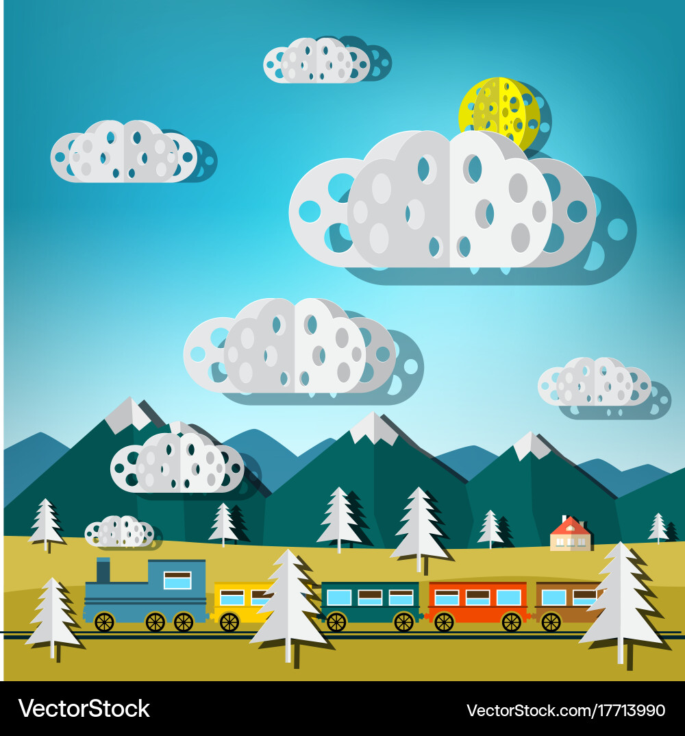 Train on landscape flat design paper cut nature Vector Image
