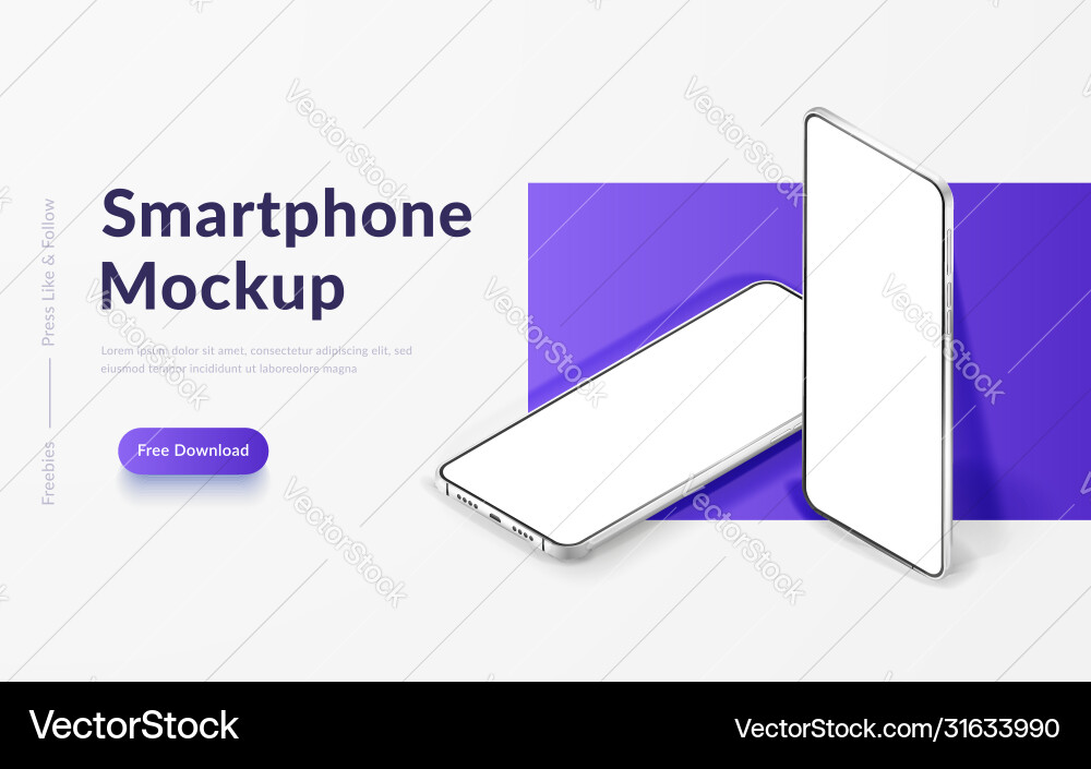 Two white realistic isometric smartphones mockup Vector Image