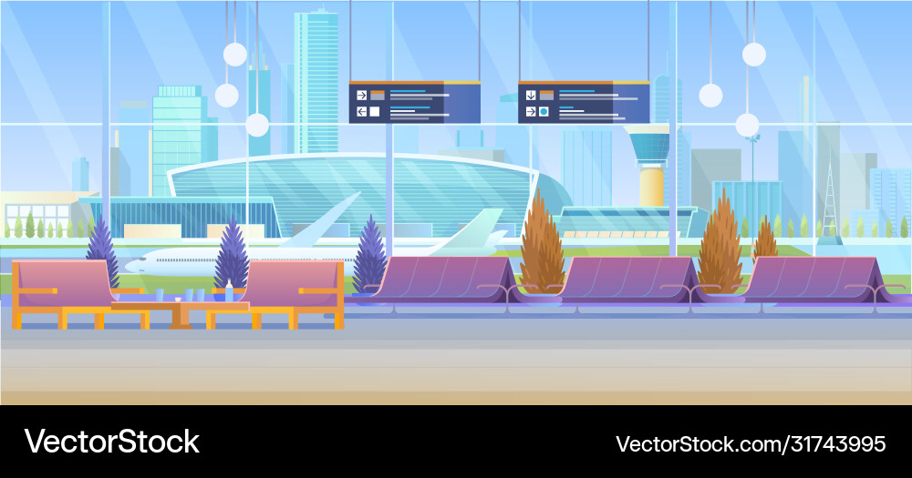 Airport lounge cartoon flat Royalty Free Vector Image