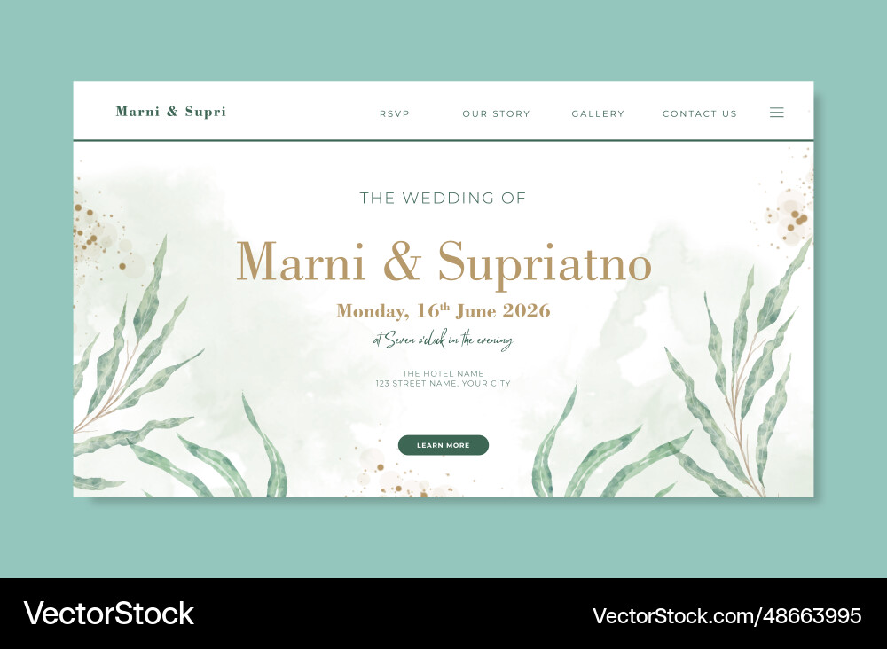 Beautiful landing page for elegant wedding Vector Image