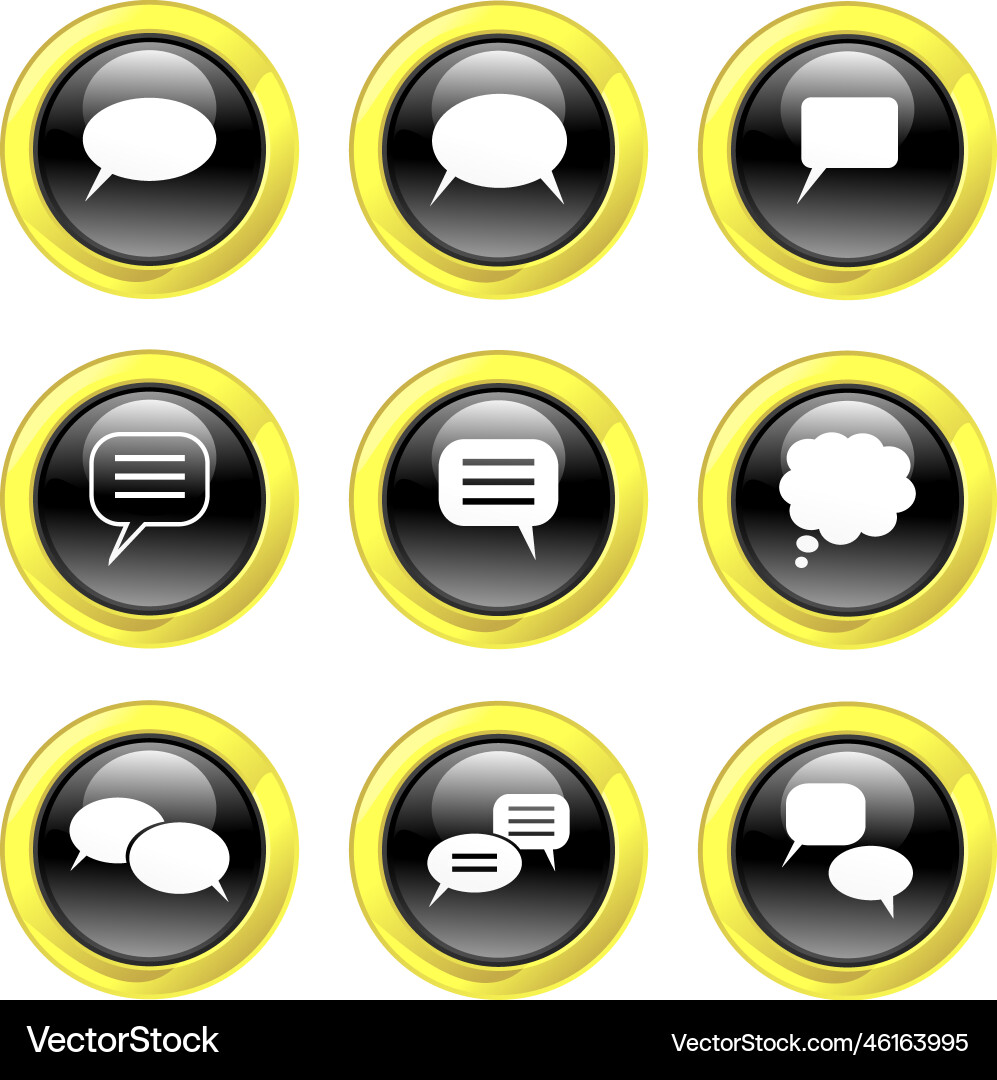 Black and gold glossy word bubble buttons Vector Image