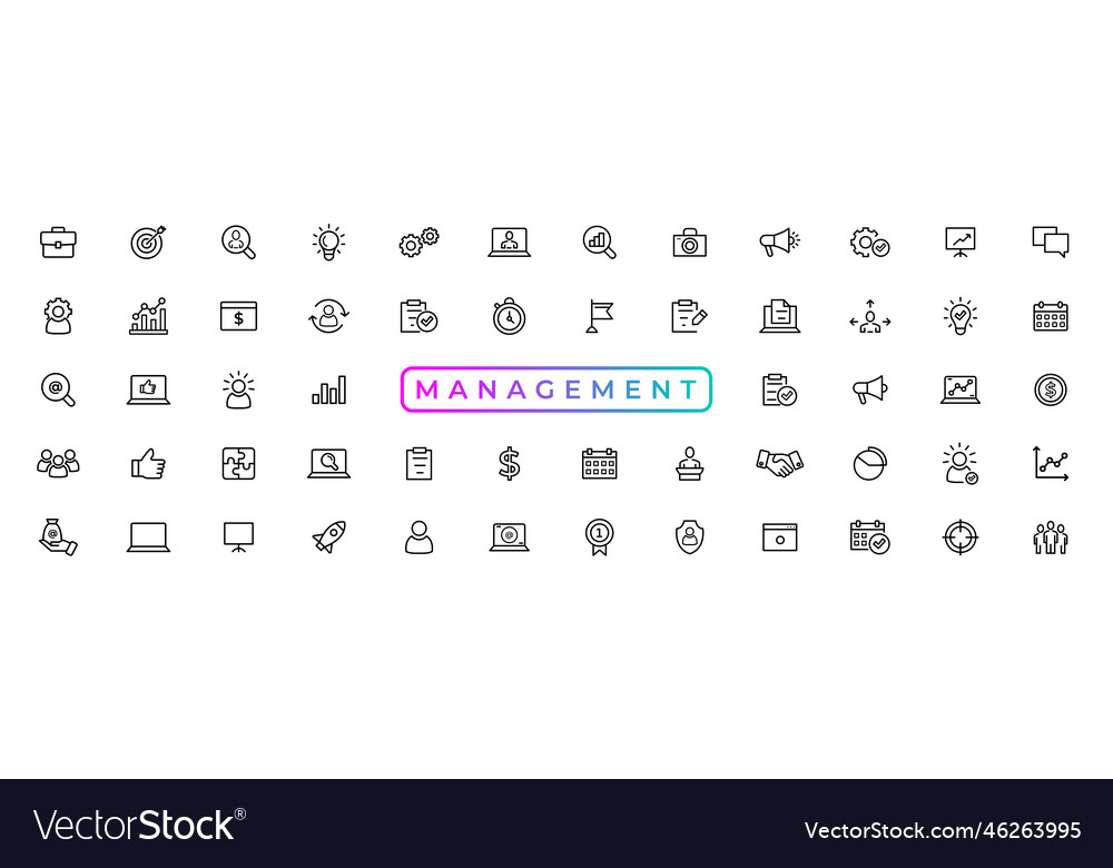 Business management outline icon collection thin Vector Image Business management outline icon collection thin Vector Image