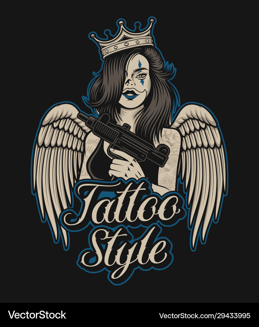 Coloured a girl with gun Royalty Free Vector Image
