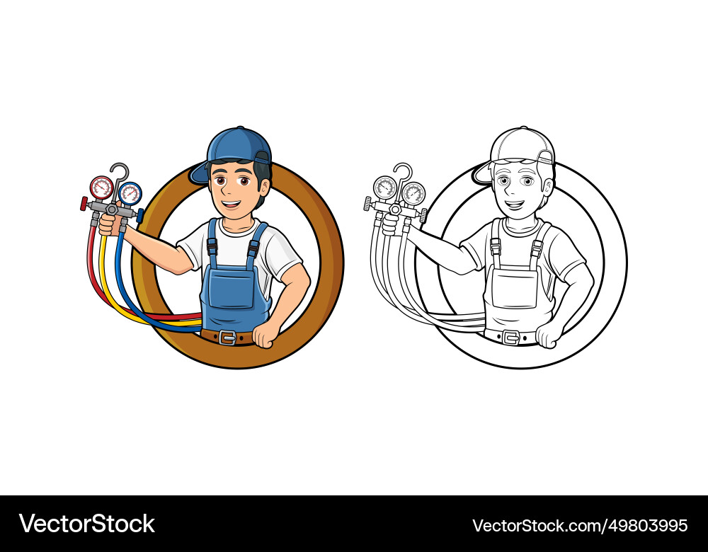 Hvac service cartoon character design Royalty Free Vector
