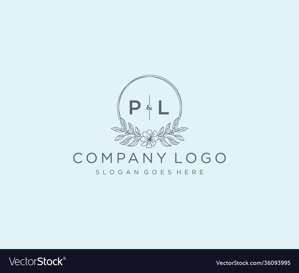 Initial pl letters floral frames unique Royalty Free Vector