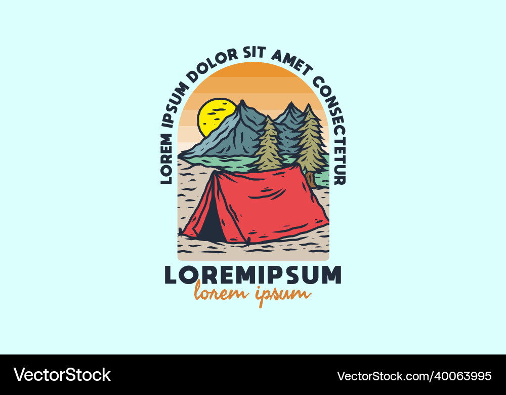 Line art drawing of camping Royalty Free Vector Image