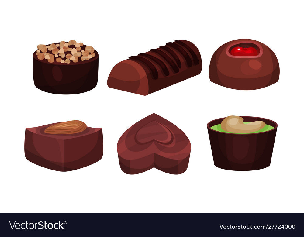 All sorts sweets set chocolate desserts Royalty Free Vector