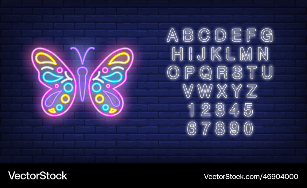 Beautiful butterfly neon sign Royalty Free Vector Image