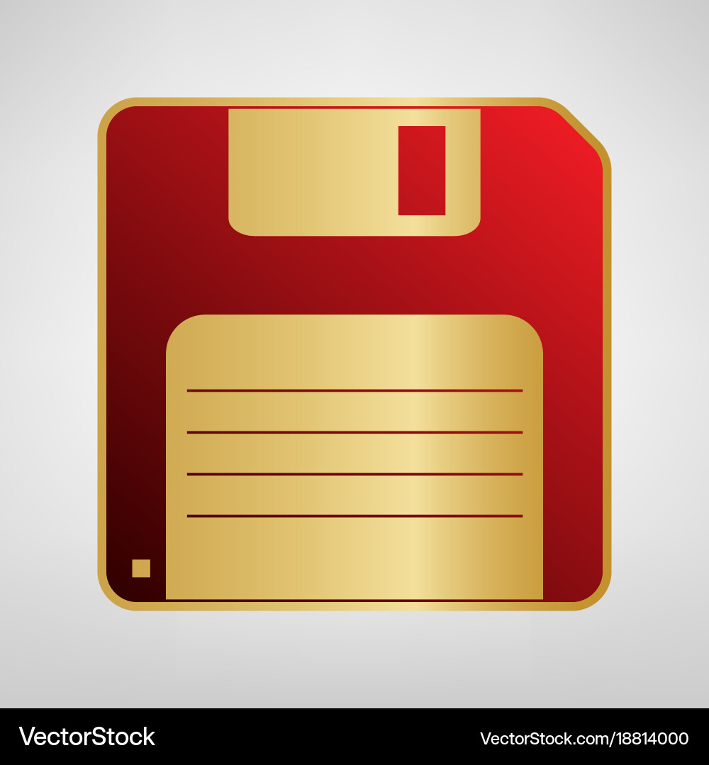 Floppy disk sign red icon on gold sticker Vector Image