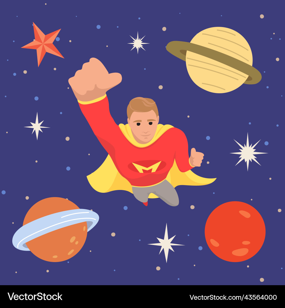 Male superhero at galaxy flying in outer space Vector Image