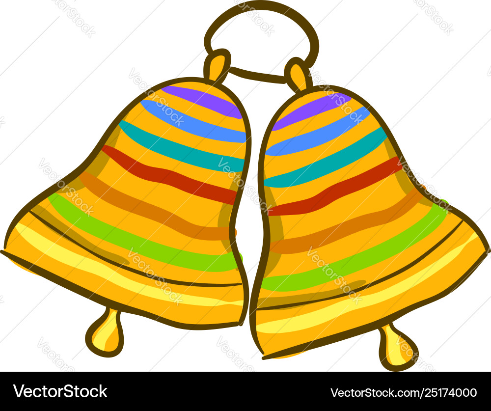 Painting two ringing golden bells Royalty Free Vector Image