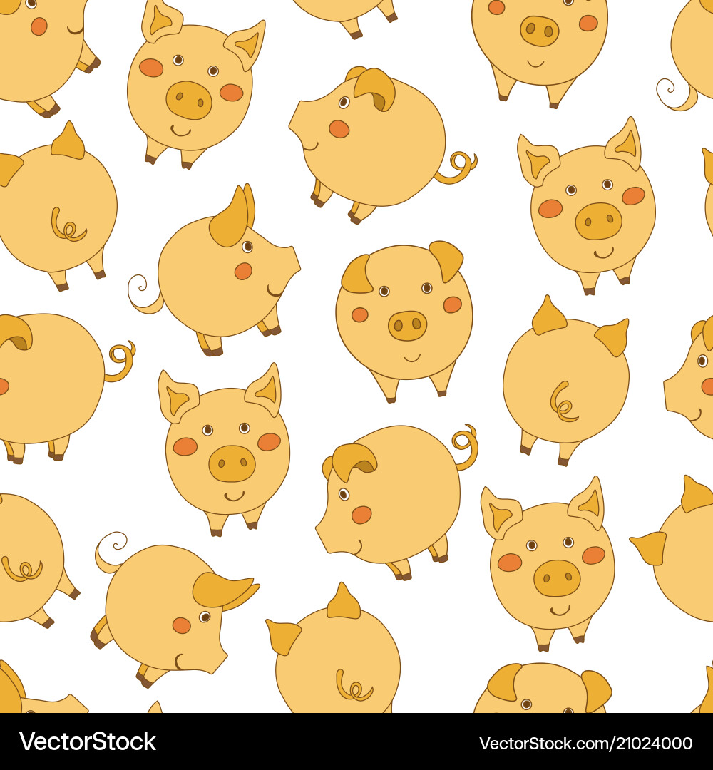 Seamless pattern with cute cartoon yellow pigs Vector Image