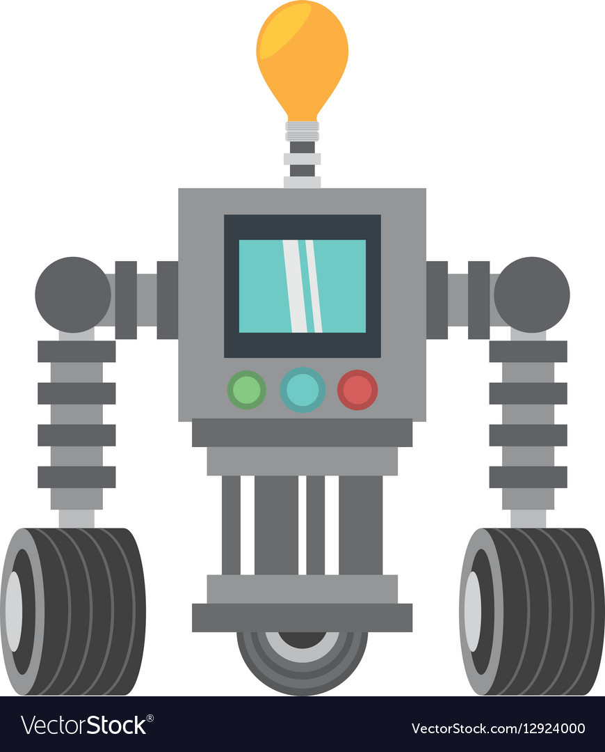 Technology robot bulb light display with wheel Vector Image