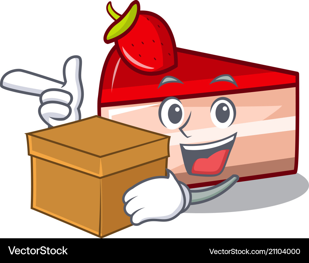 With box strawberry cake character cartoon Vector Image
