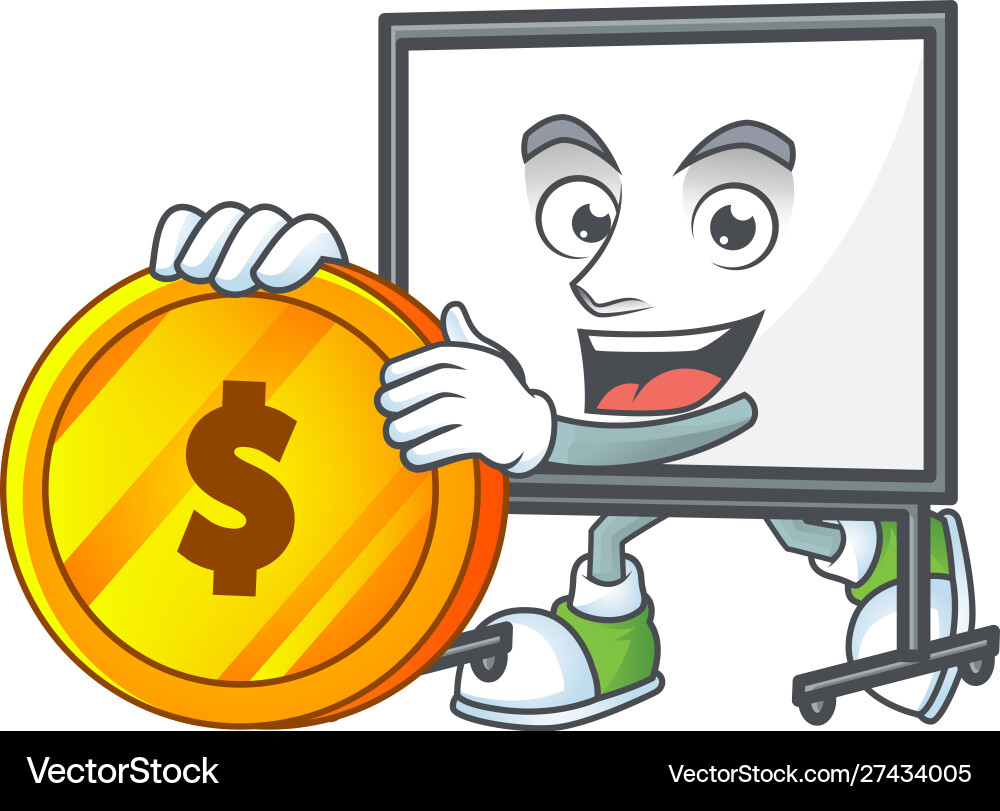 Bring coin white board cartoon on white background