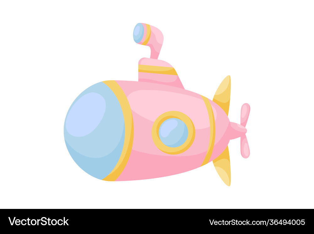 Cute pink submarine with periscope on white Vector Image