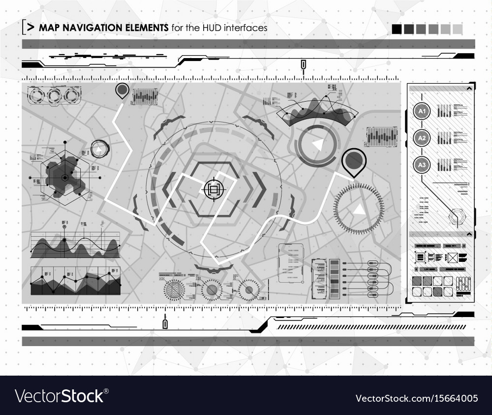 Head-up display navigation map elements Royalty Free Vector