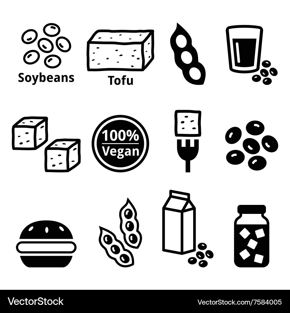 Soy beans soya tofu icons set Royalty Free Vector Image