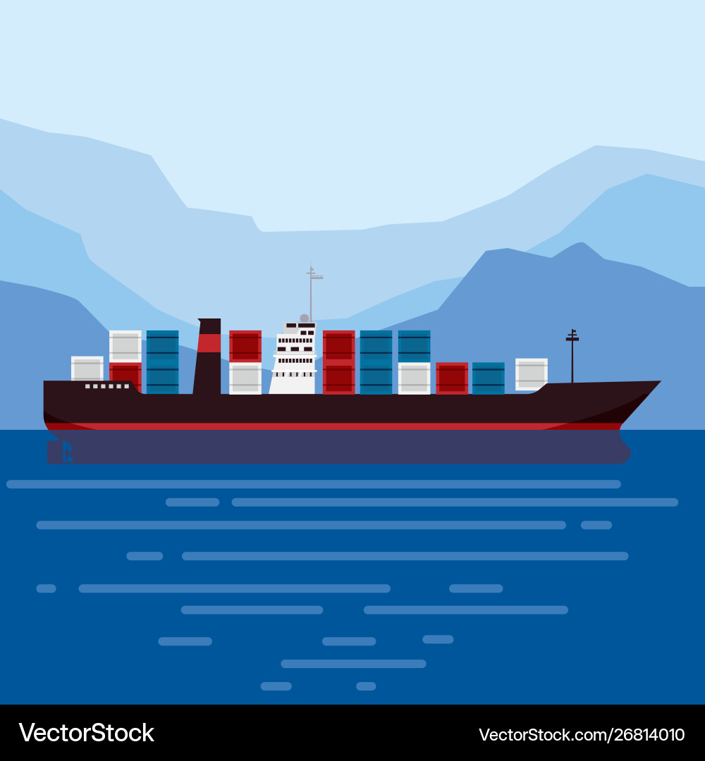 Cargo ship tanker with containers in ocean Vector Image