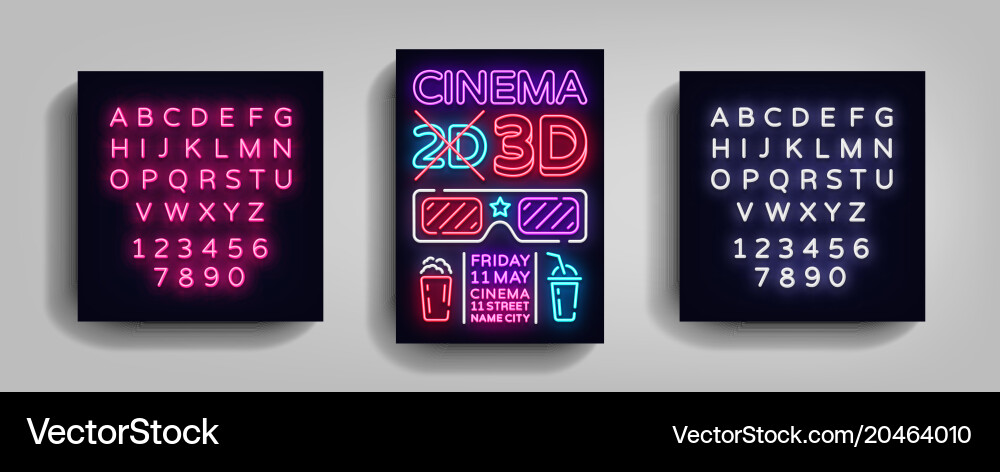 Cinema 3d poster design template neon style Vector Image