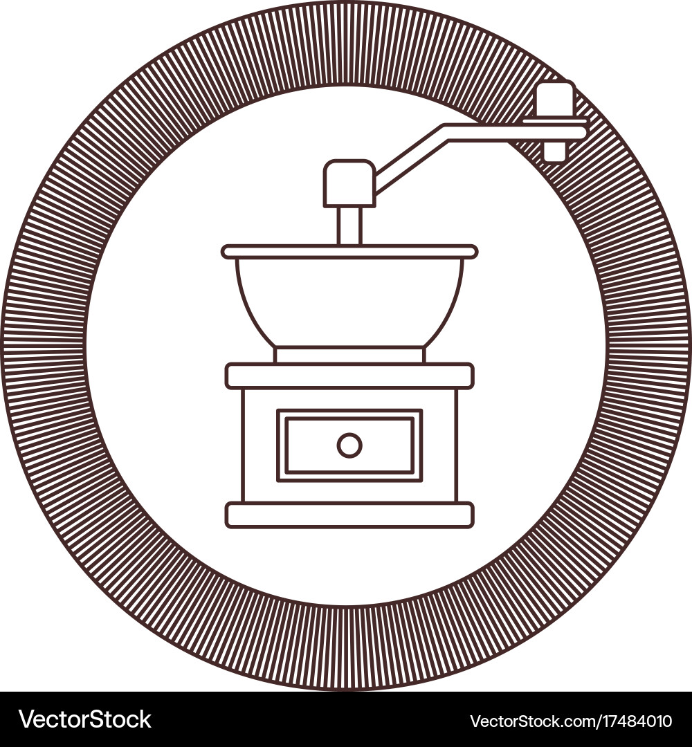 Circular logo shield decorative of coffee grinding