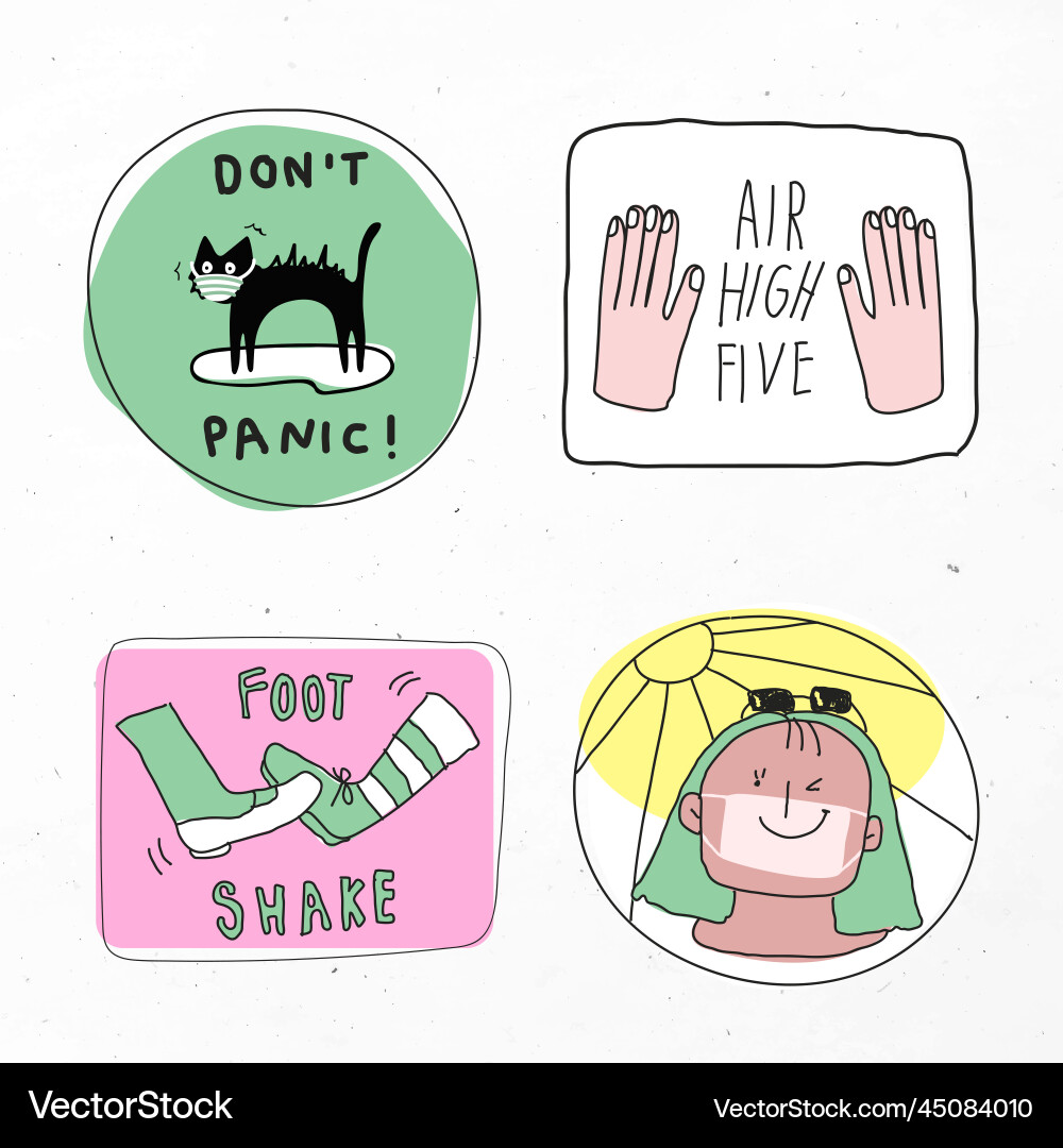 Cute covid-19 doodle journal stickers set Vector Image