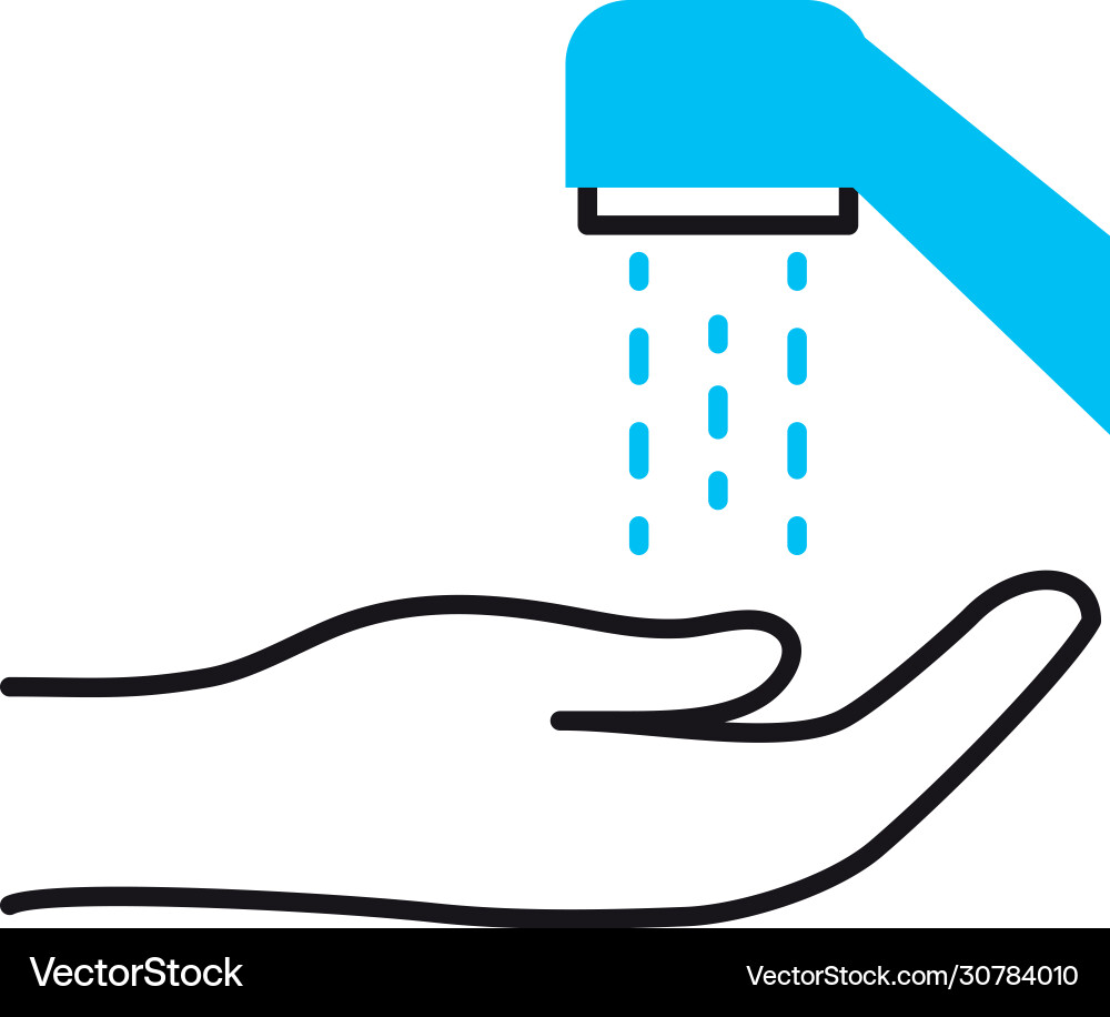 Faucet and hands with water drops half color half Vector Image