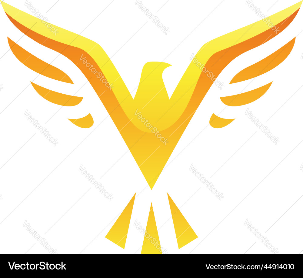 Glossy yellow bird icon with open wings Royalty Free Vector