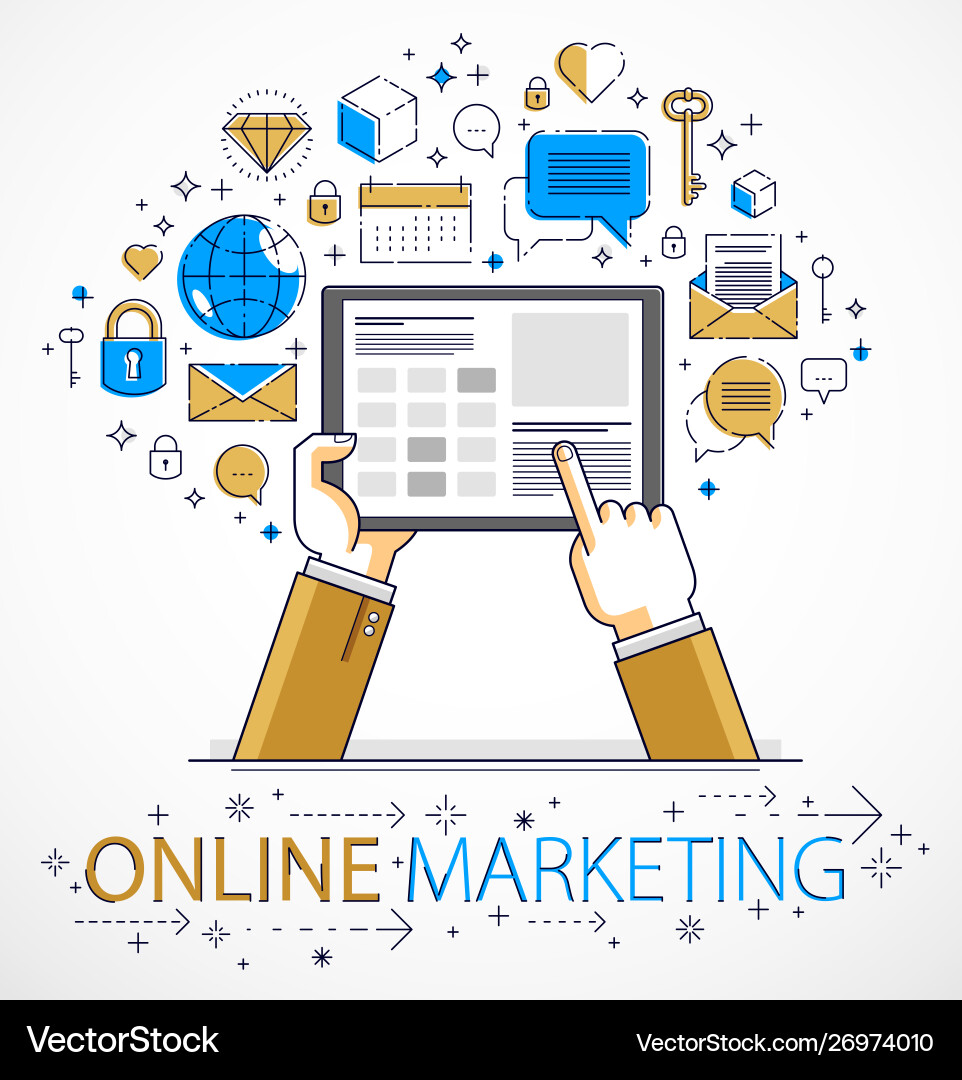 Internet communication and activity man hands Vector Image