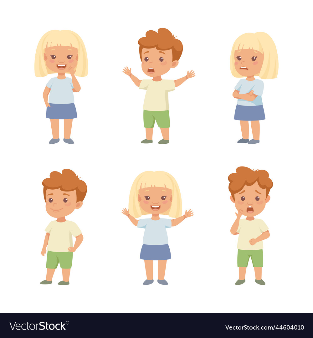 Little girl and boy having different face emotion Vector Image