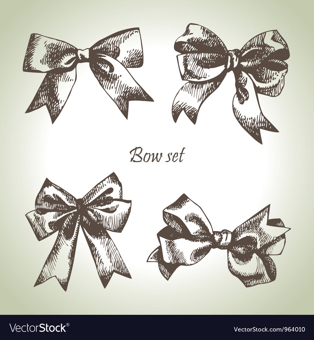 Set Bow Hand Drawn Ribbons Royalty Free Vector Image