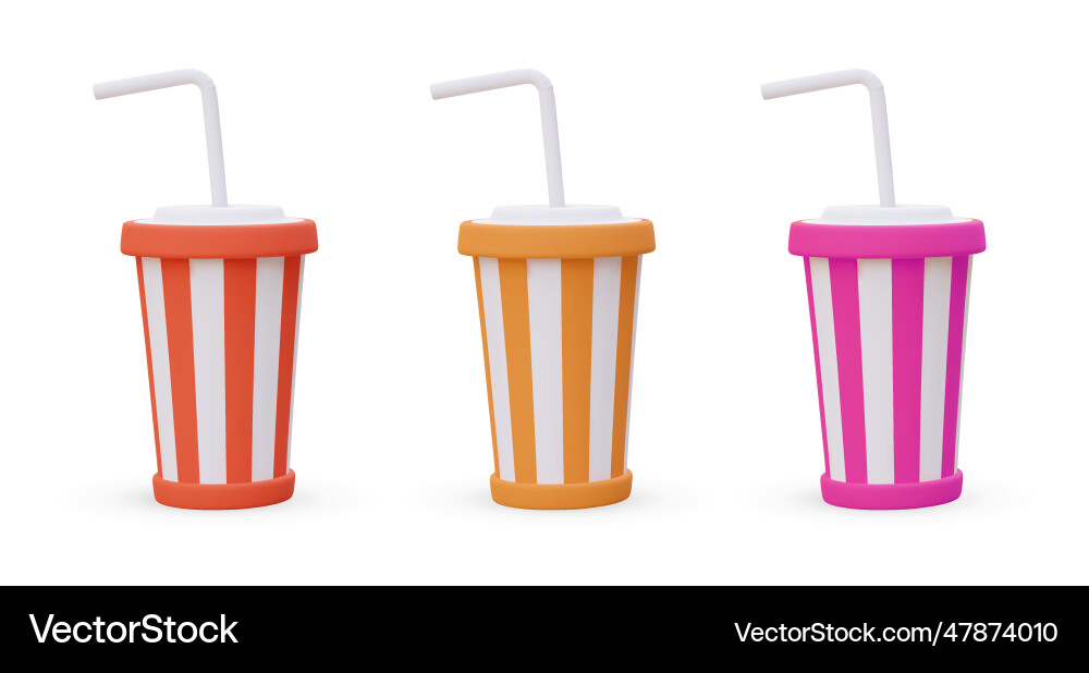 Set of striped cups for cold drinks opaque Vector Image