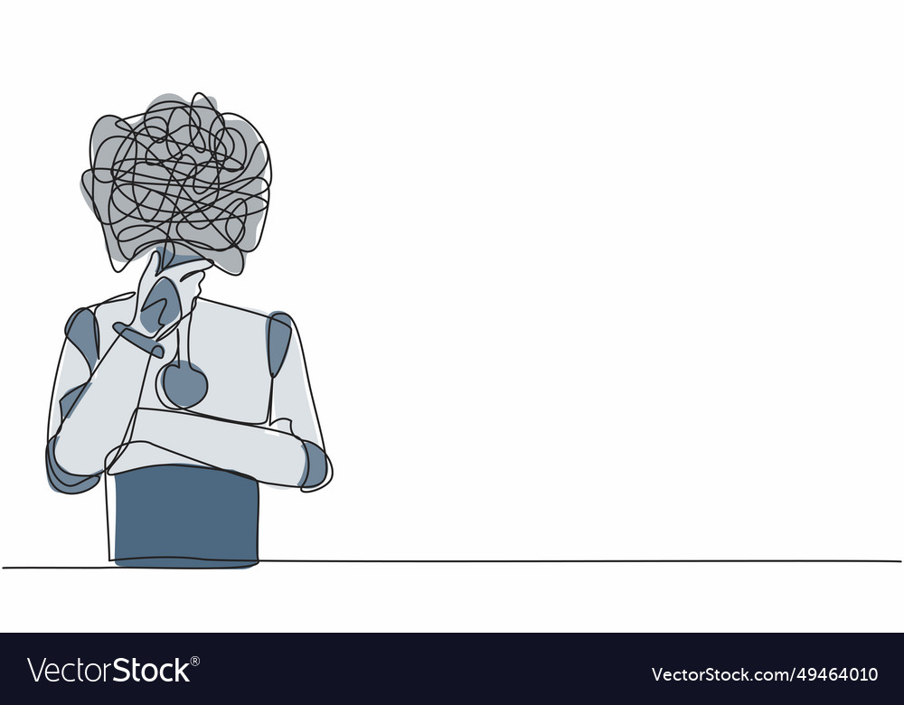 Single continuous line drawing robot with round Vector Image