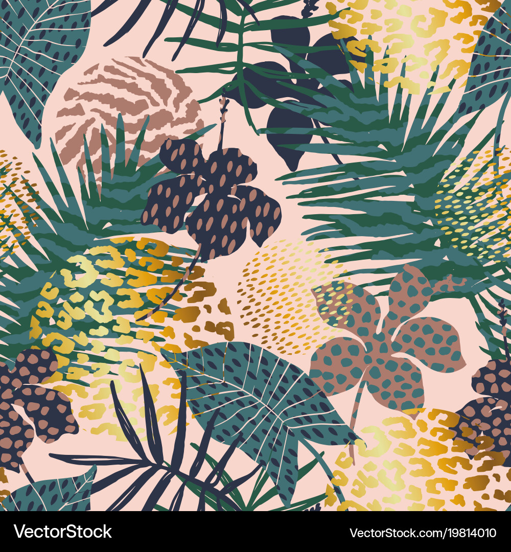 Trendy seamless exotic pattern with palm animal Vector Image