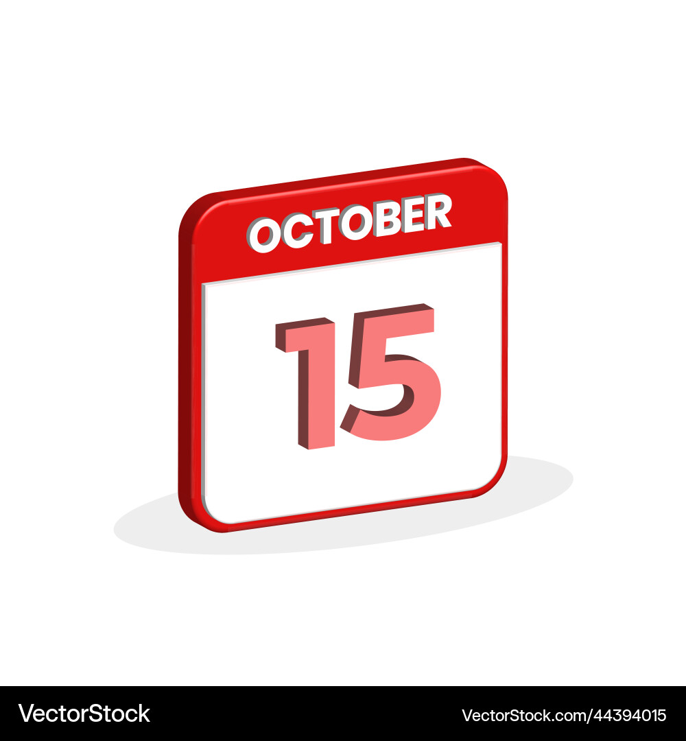 15th october calendar 3d icon 3d october 15 Vector Image