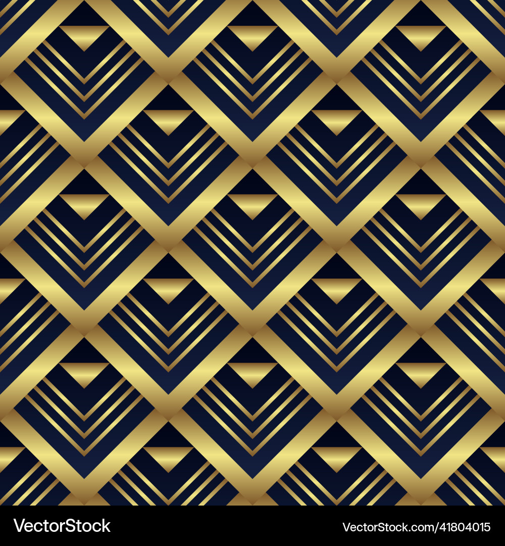 Abstract art deco seamless blue and golden pattern