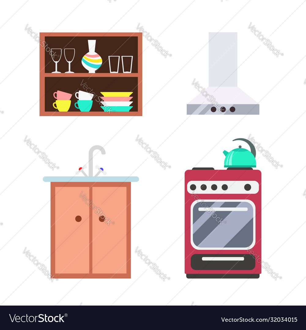 Collection kitchen objects flat design Royalty Free Vector