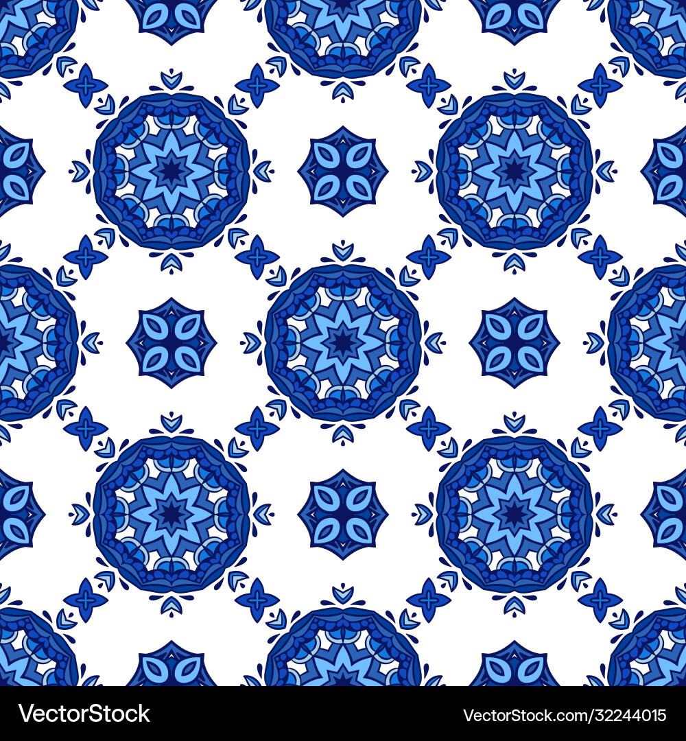 Damask seamless tiles design blue and white Vector Image