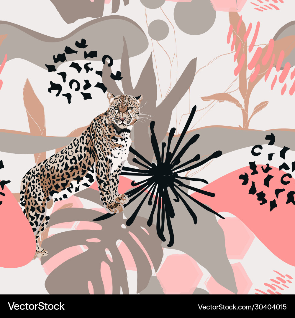 Floral background with leopard animal Royalty Free Vector